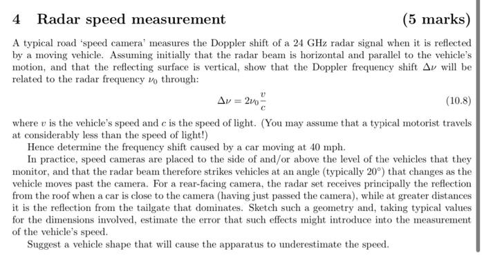 Solved A typical road 'speed camera' measures the Doppler | Chegg.com