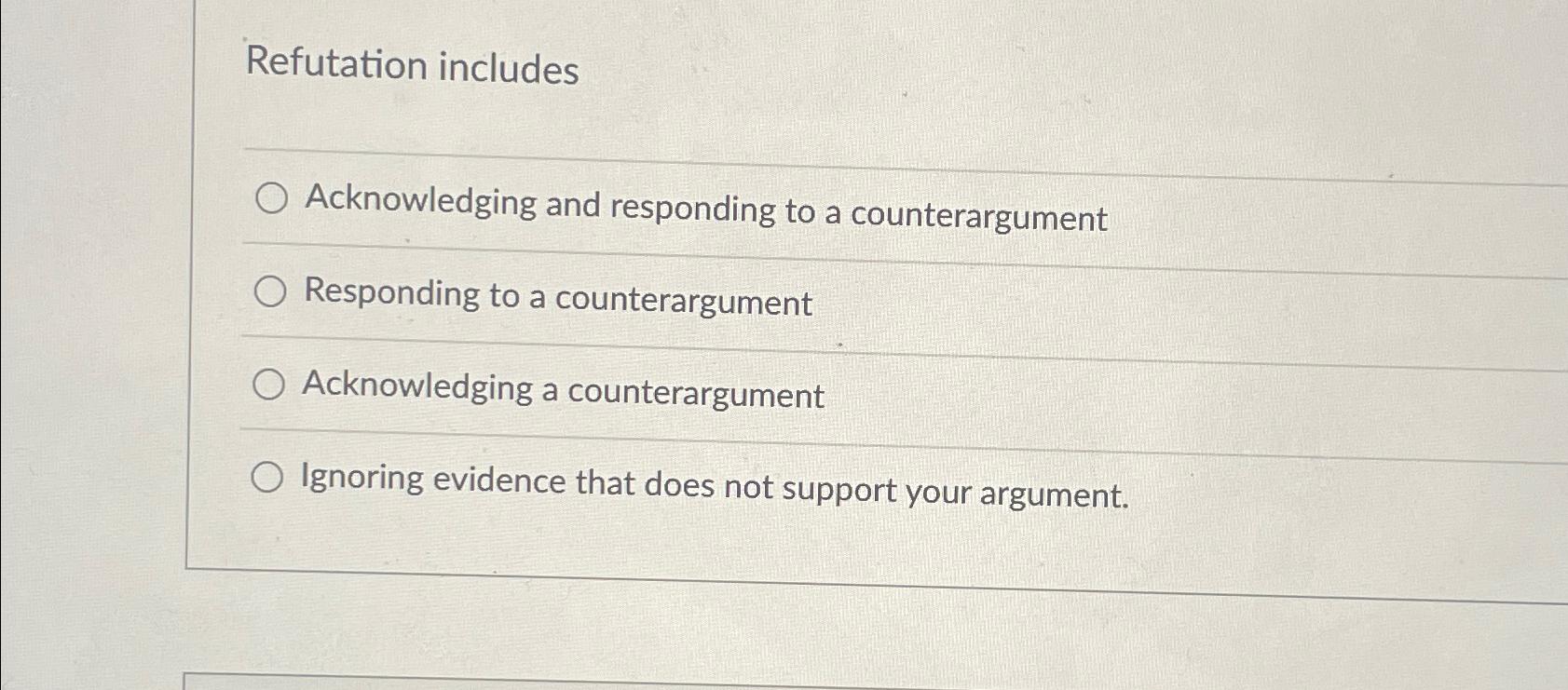 Solved Refutation includesAcknowledging and responding to a | Chegg.com