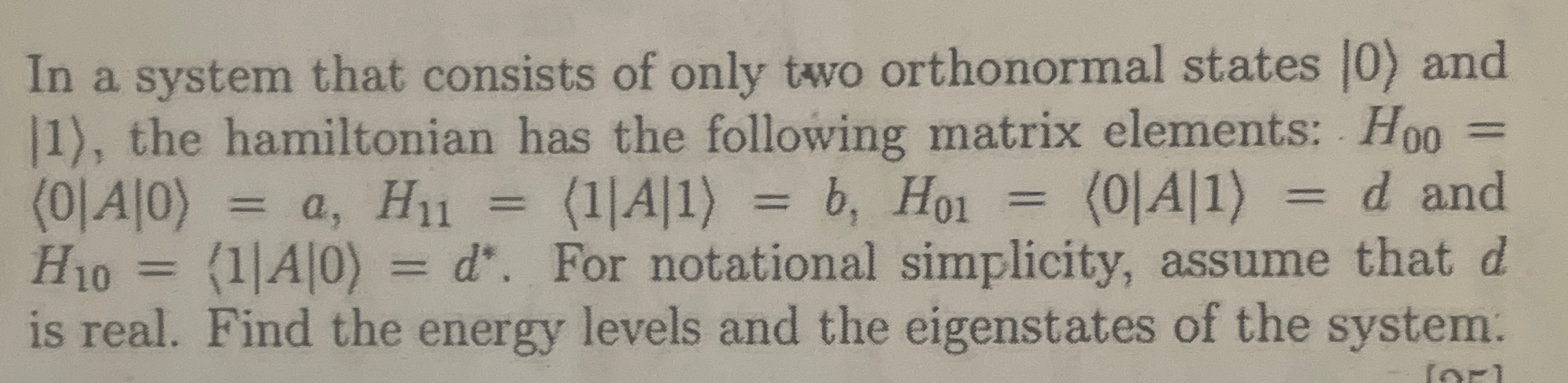 Solved In a system that consists of only two orthonormal | Chegg.com