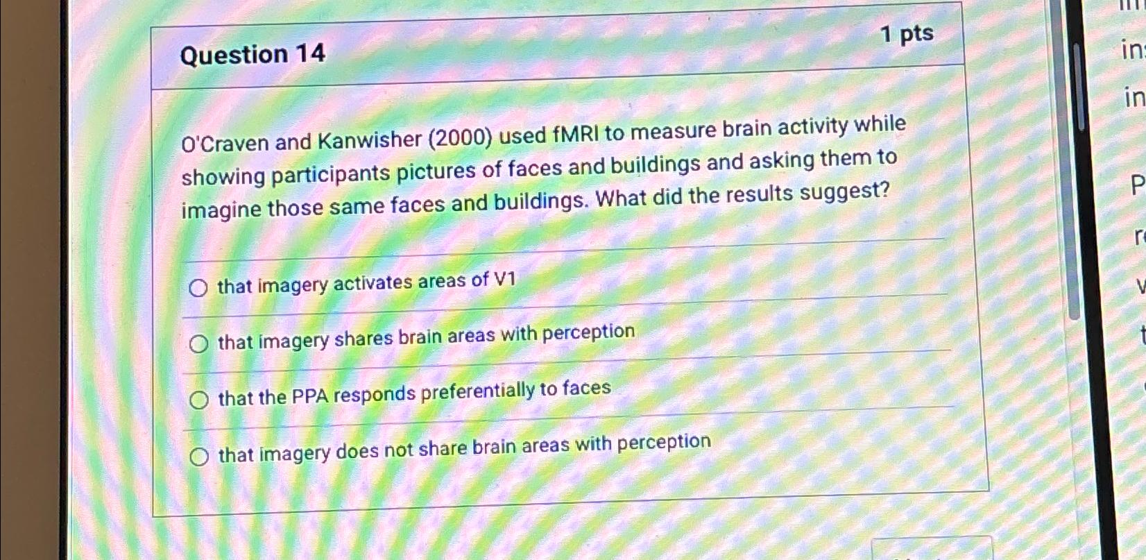 Solved Question 14 1 ﻿pts O'Craven and Kanwisher (2000) | Chegg.com