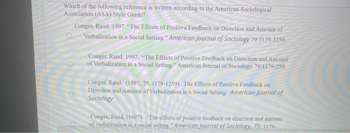 Solved Which of the following reference is written according | Chegg.com