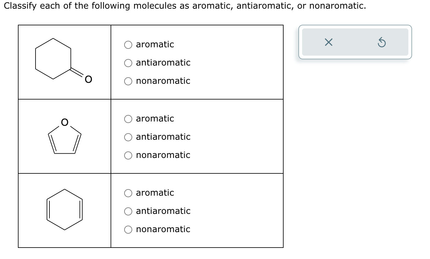 Solved Classify each of the following molecules as aromatic, | Chegg.com