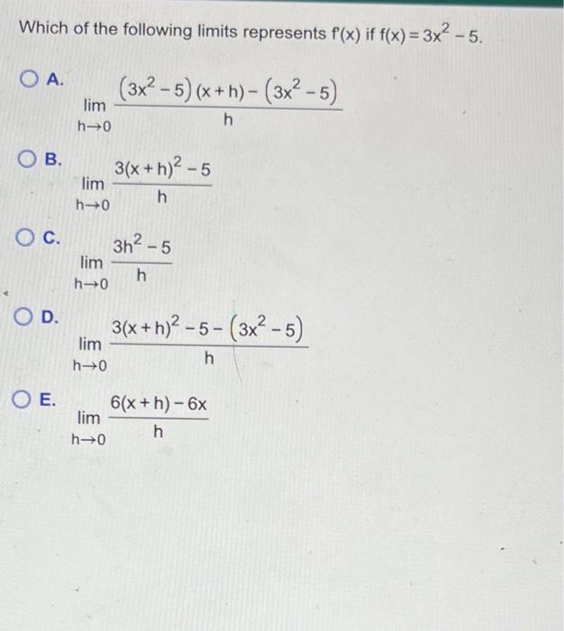 Solved Which of the following limits represents f(x) if | Chegg.com