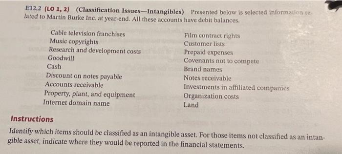 Solved E12.2 (LO 1, 2) (Classification Issues-Intangibles) | Chegg.com