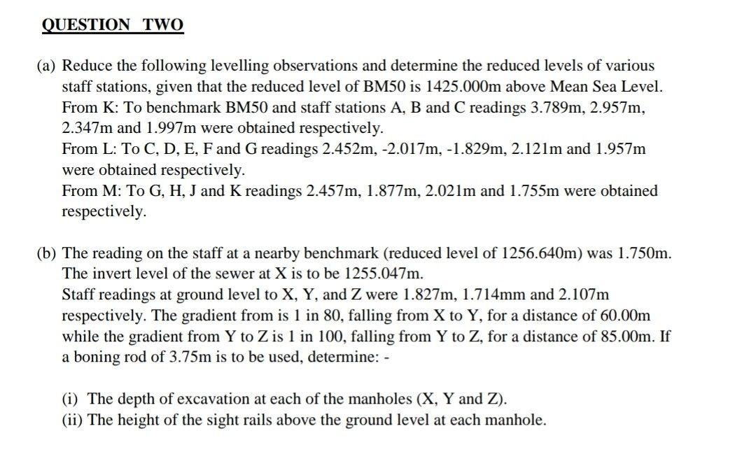 Solved QUESTION TWO (a) Reduce the following levelling | Chegg.com