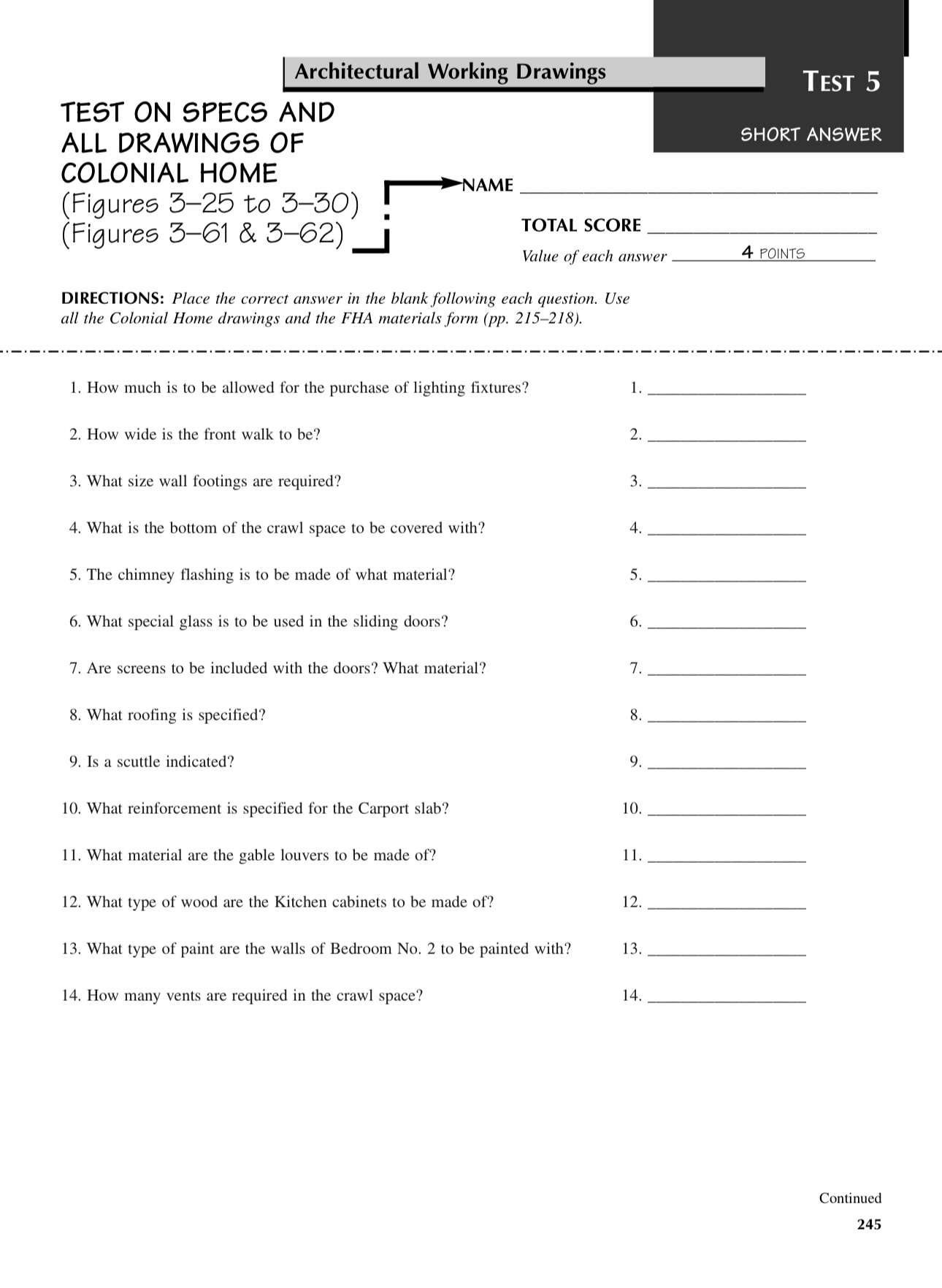 Architectural Working DrawingsTEST 5TEST ON SPECS AND | Chegg.com