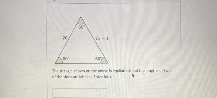 Solved 60° 20 70 - 1 60° 60% The triangle shown on the above | Chegg.com