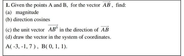 Solved 1. Given the points A and B, for the vector AB, find: | Chegg.com