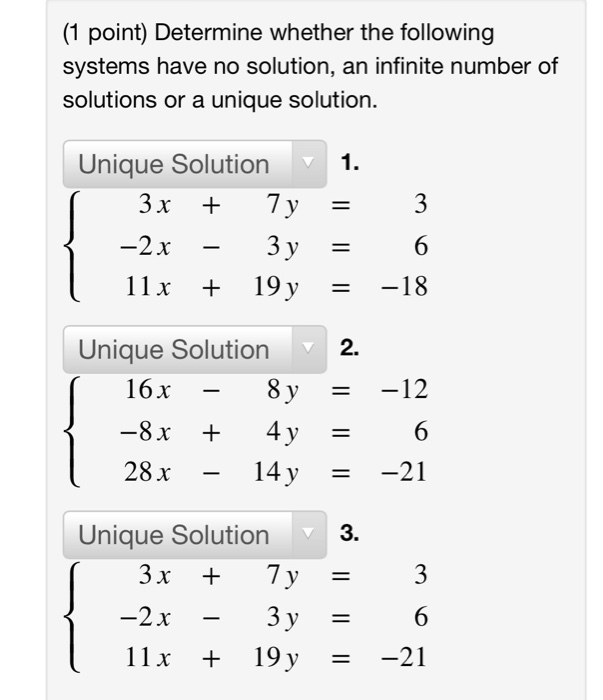 Solved (1 point) Determine whether the following systems | Chegg.com