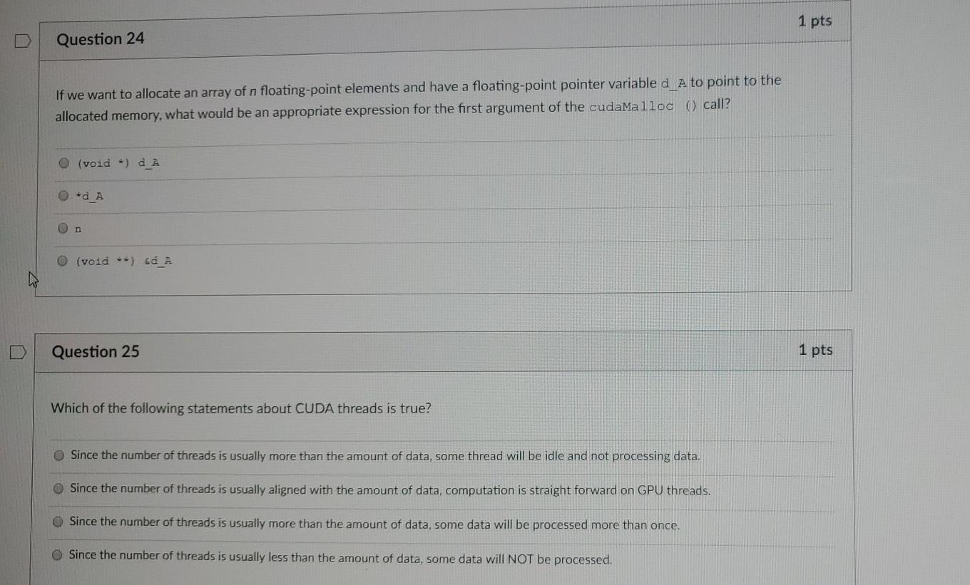Solved 1 pts Question 24 If we want to allocate an array of | Chegg.com