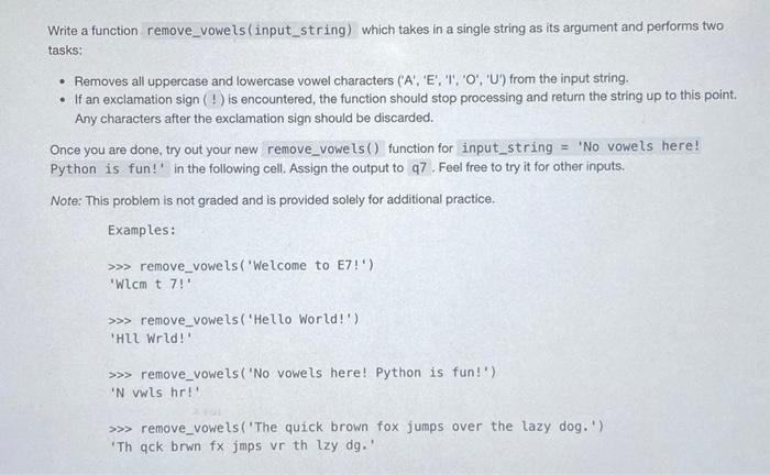 Solved Write a function remove_vowels (input_string) which | Chegg.com