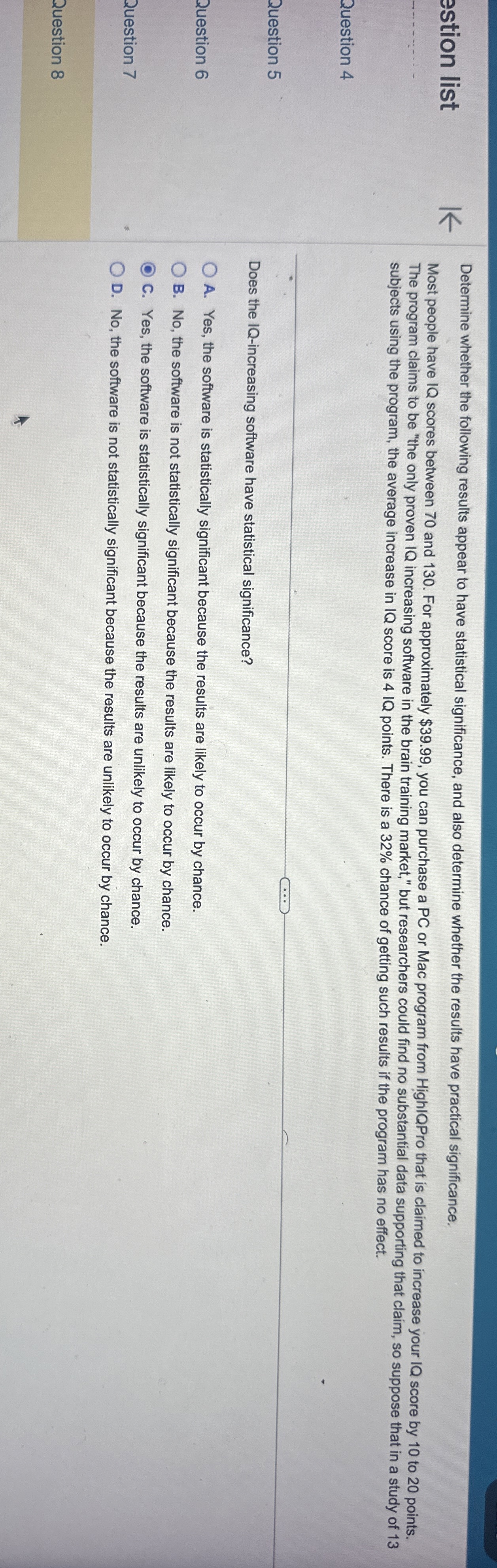 Solved estion listDetermine whether the following results | Chegg.com