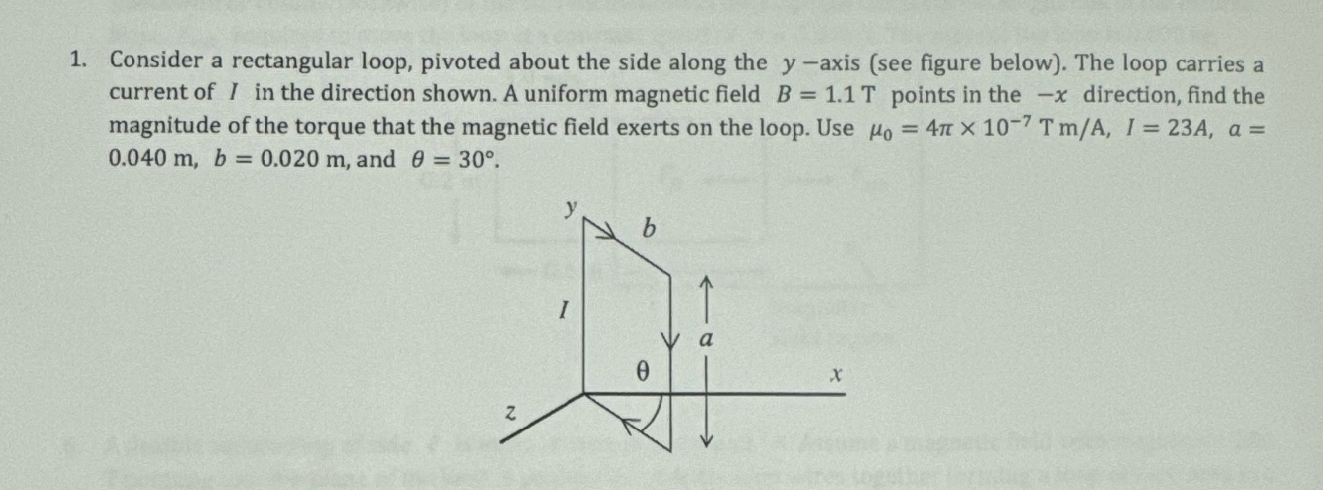 Solved Consider a rectangular loop, pivoted about the side | Chegg.com