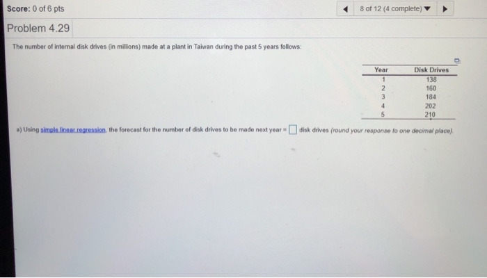 Solved 1.a.) using simple linear regression, the forecast | Chegg.com