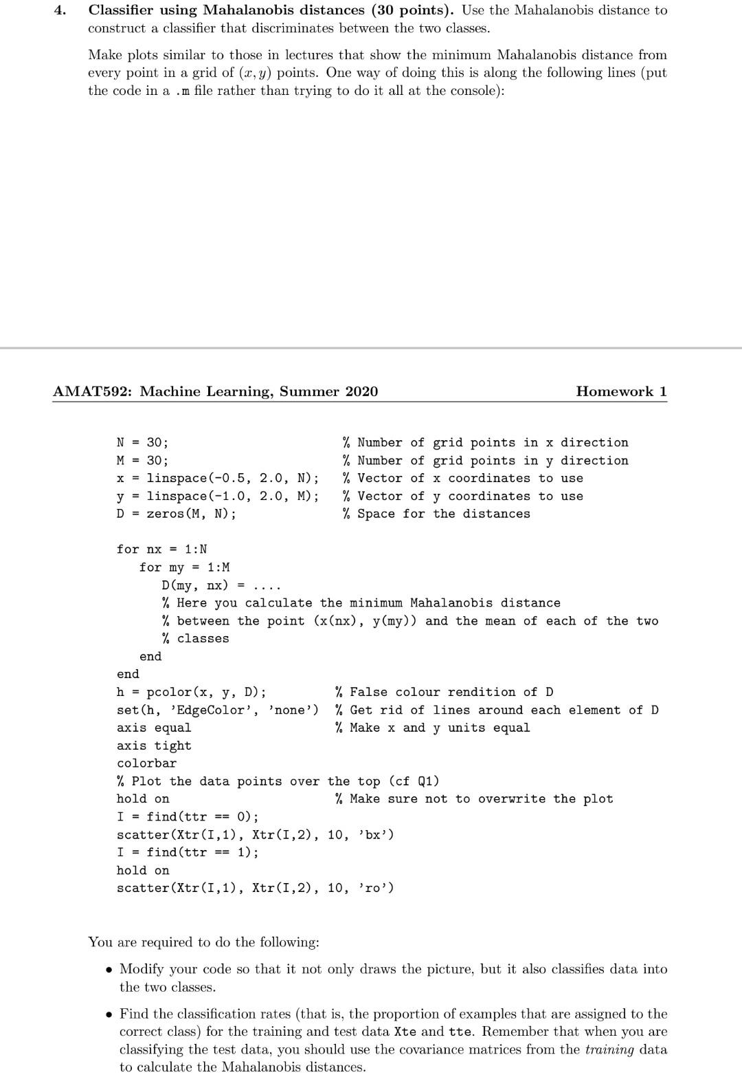 4. Classifier using Mahalanobis distances (30 | Chegg.com