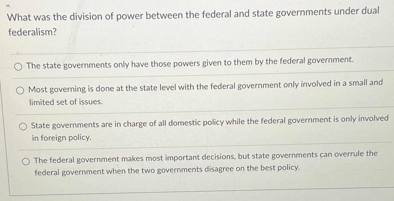 Solved What was the division of power between the federal | Chegg.com