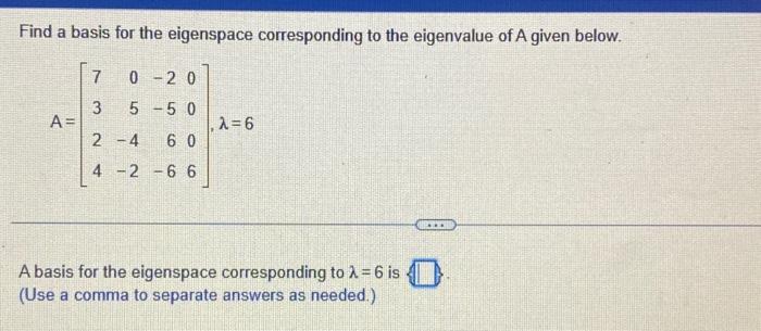 Solved Find a basis for the eigenspace corresponding to the | Chegg.com