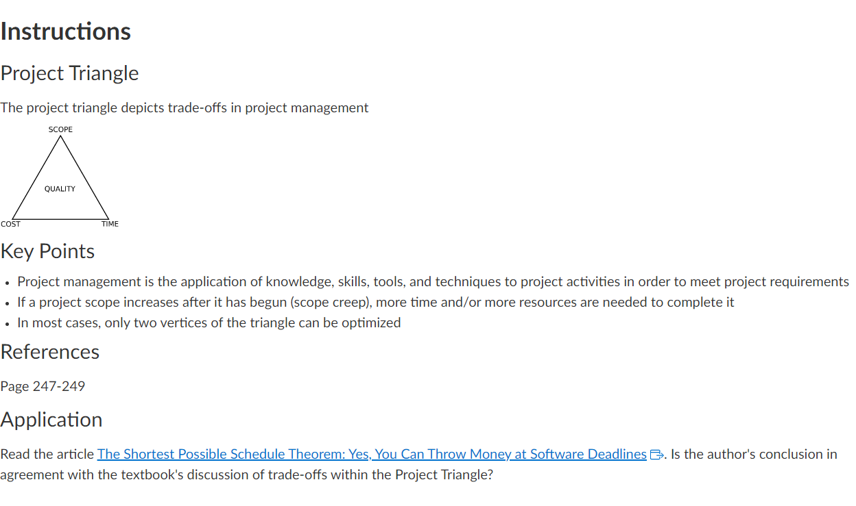 Solved InstructionsProject TriangleThe project triangle | Chegg.com
