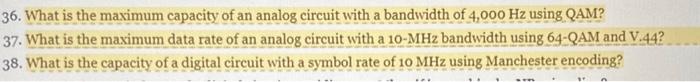 Solved 36. What is the maximum capacity of an analog circuit | Chegg.com