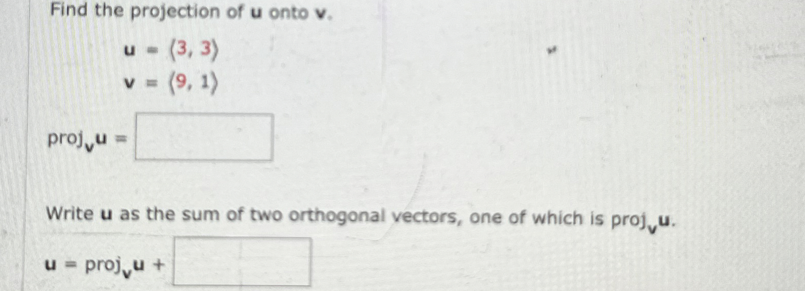 Solved Find the projection of u ﻿onto | Chegg.com