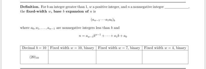 Solved Definition. For b an integer greater than 1,w a | Chegg.com