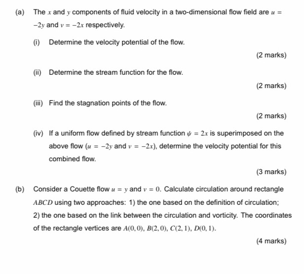 Solved (a) The x and y components of fluid velocity in a | Chegg.com