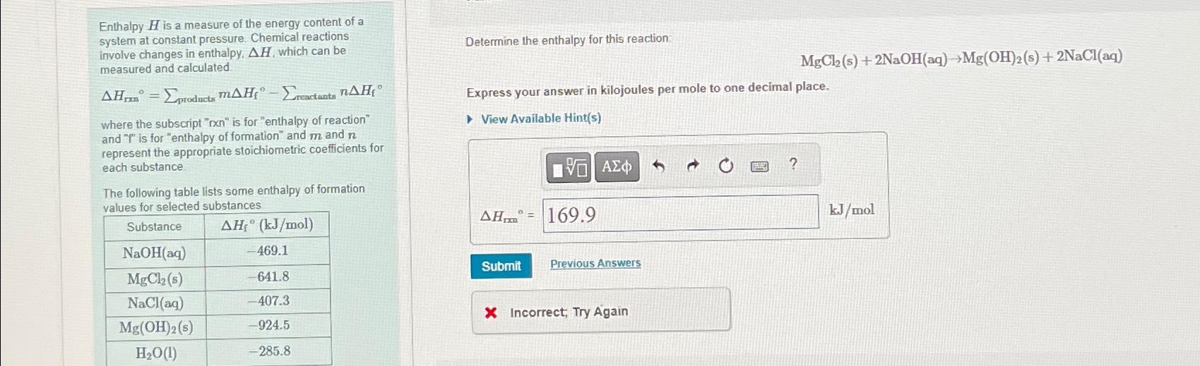 Solved Enthalpy H ﻿is a measure of the energy content of a | Chegg.com