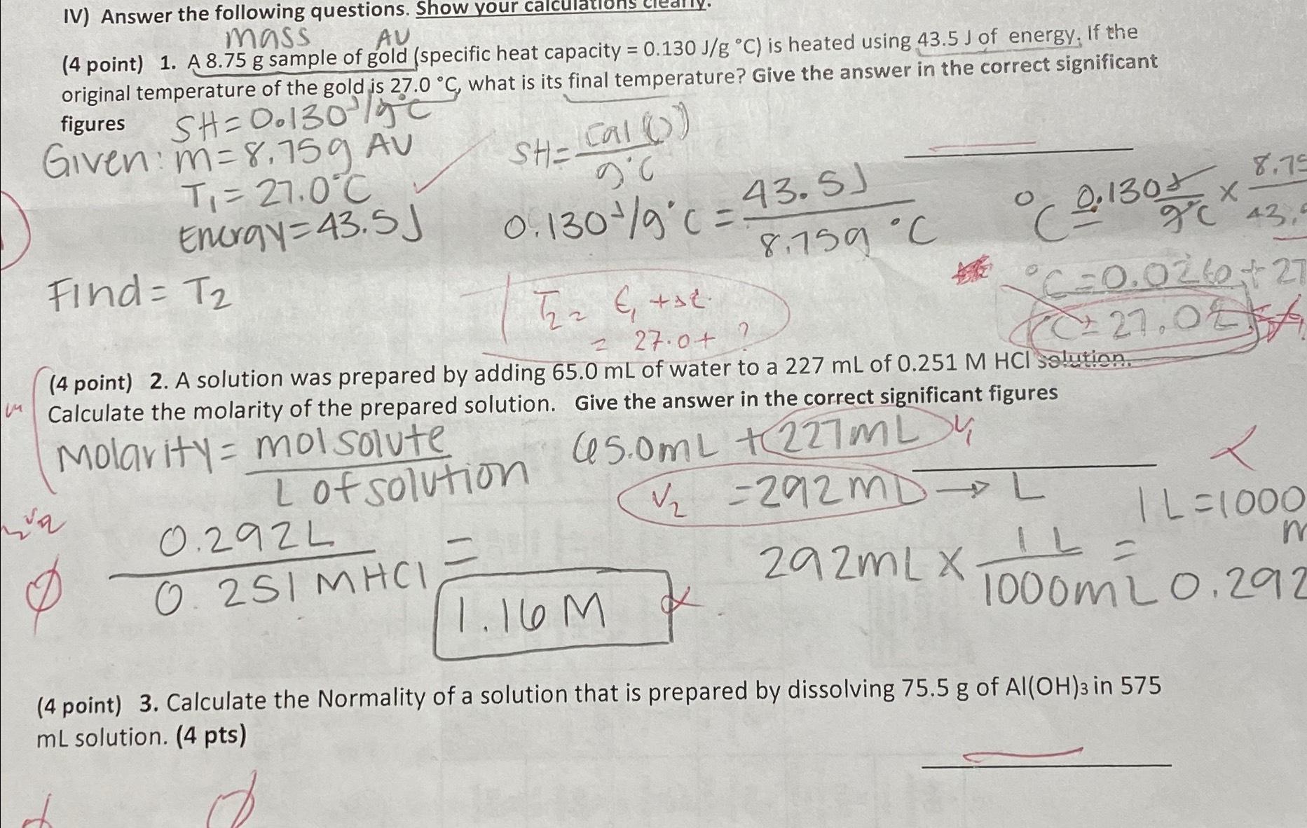 Solved IV) ﻿Answer the following questions. Show your | Chegg.com