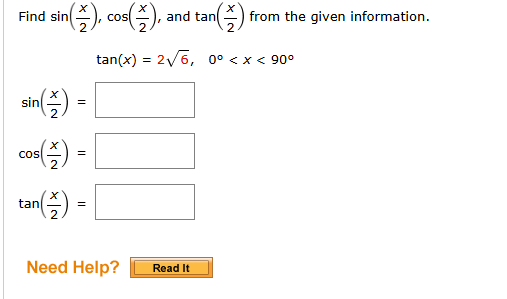 Solved Find sin(x2),cos(x2), ﻿and tan(x2) ﻿from the given | Chegg.com