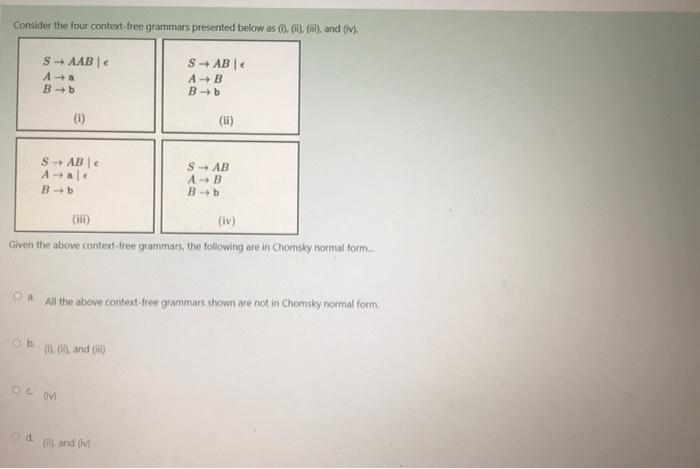 Solved Consider the four context.free grammars presented | Chegg.com
