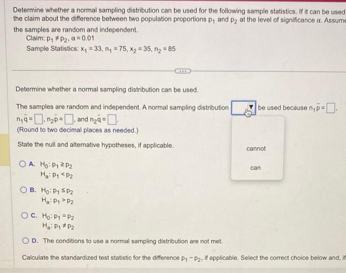 Solved Determine whether a normal sampling distribution can | Chegg.com