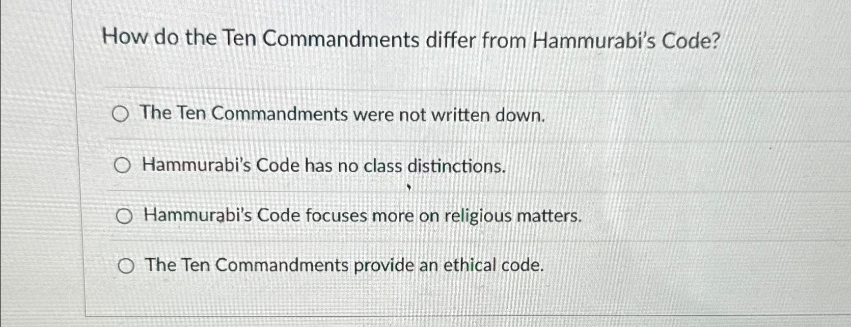 Solved How do the Ten Commandments differ from Hammurabi's | Chegg.com