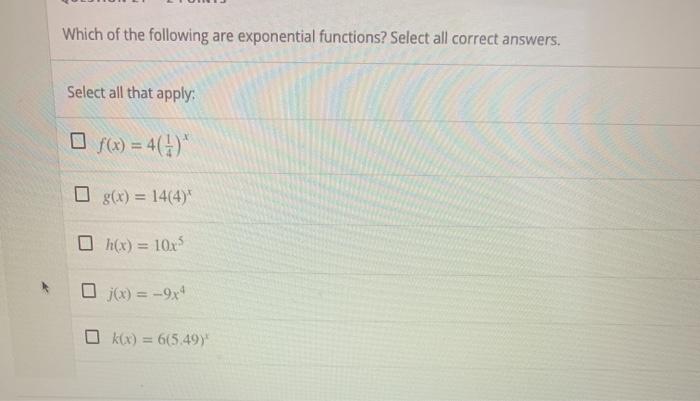 Solved Which of the following are exponential functions? | Chegg.com