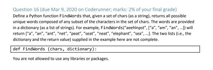 Solved Question 16 Due Mar 9 2020 On Coderunner Marks 2 