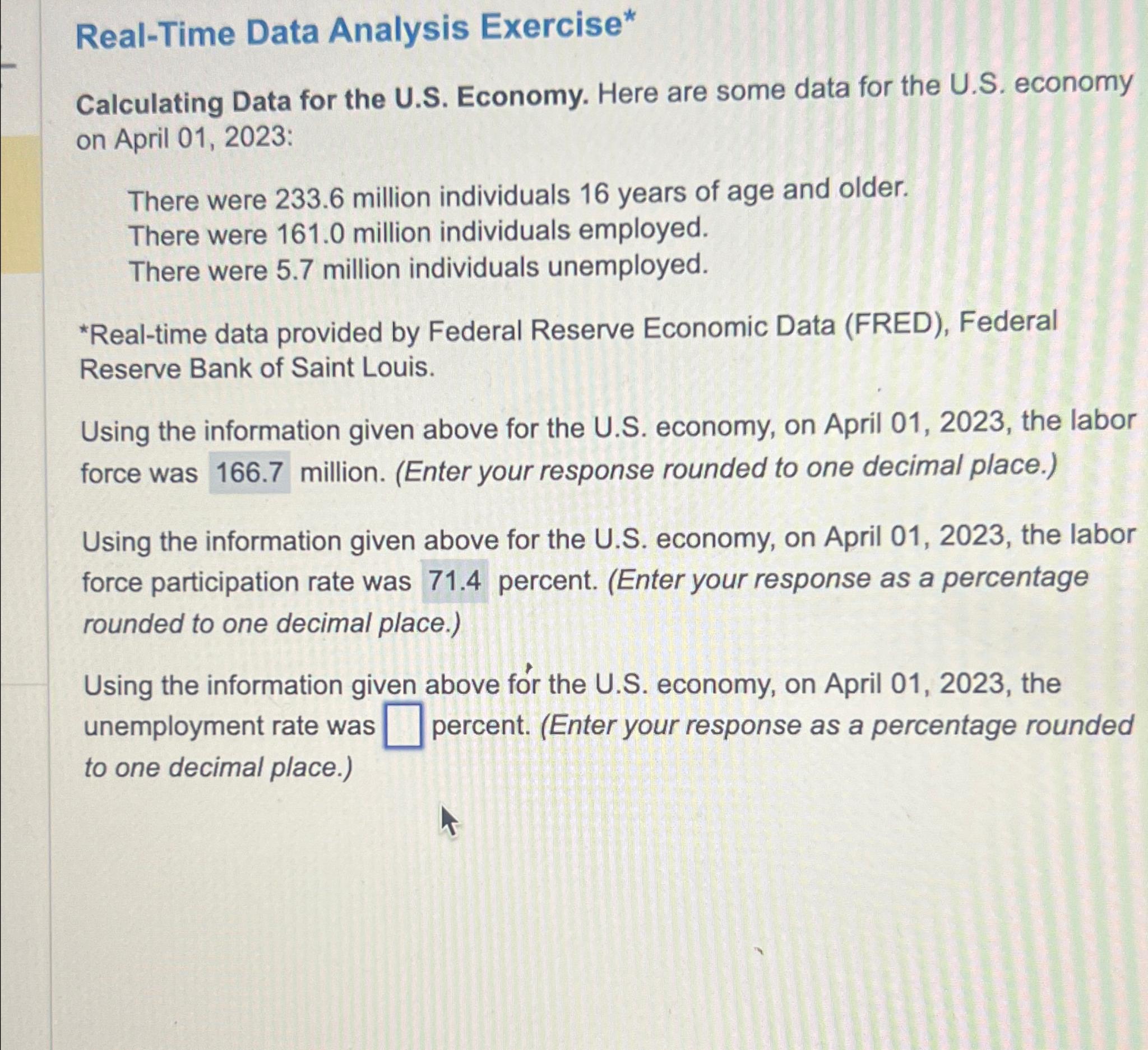 Solved Real-Time Data Analysis Exercise*Calculating Data for | Chegg.com