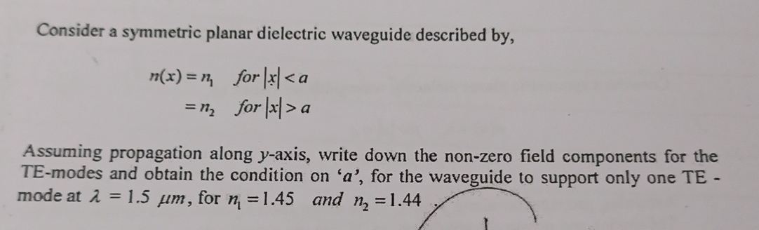 Solved Consider a symmetric planar dielectric waveguide | Chegg.com