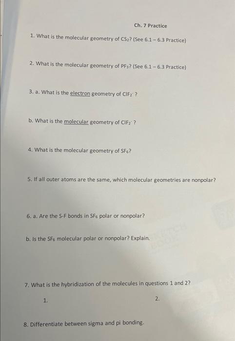 Solved 1. What is the molecular geometry of CS2? (See 6.1 - | Chegg.com