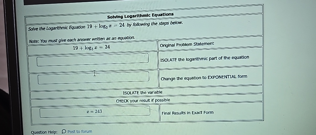Solved Solving Logarithmic EquationsSolve the Logarithmic | Chegg.com