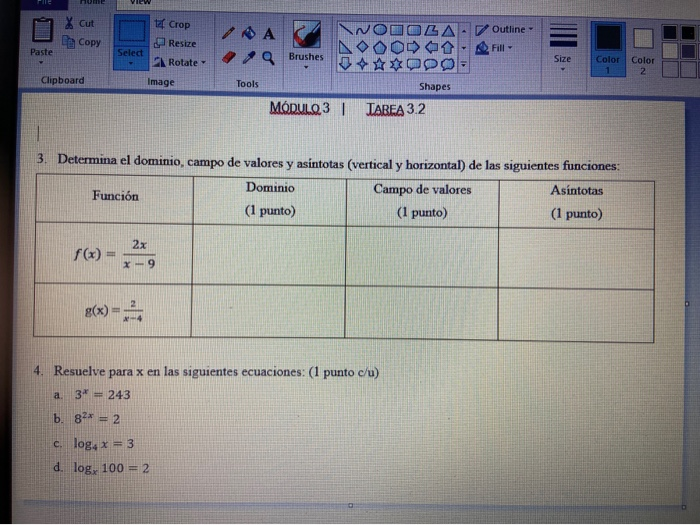 Solved Determine the domain, field of values and | Chegg.com