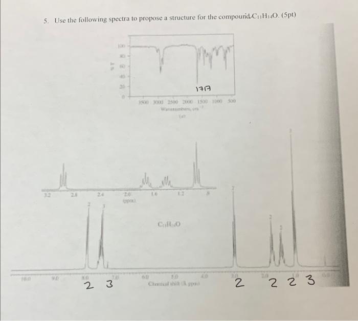 Solved 5. Use the following spectra to propose a structure | Chegg.com