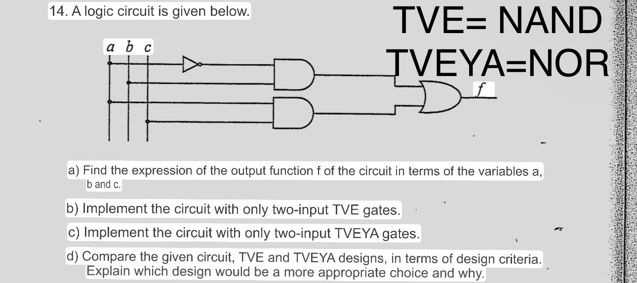 Solved by an EXPERT A logic circuit is given below.TVE= ﻿NANDa) ﻿Find the | Chegg.com