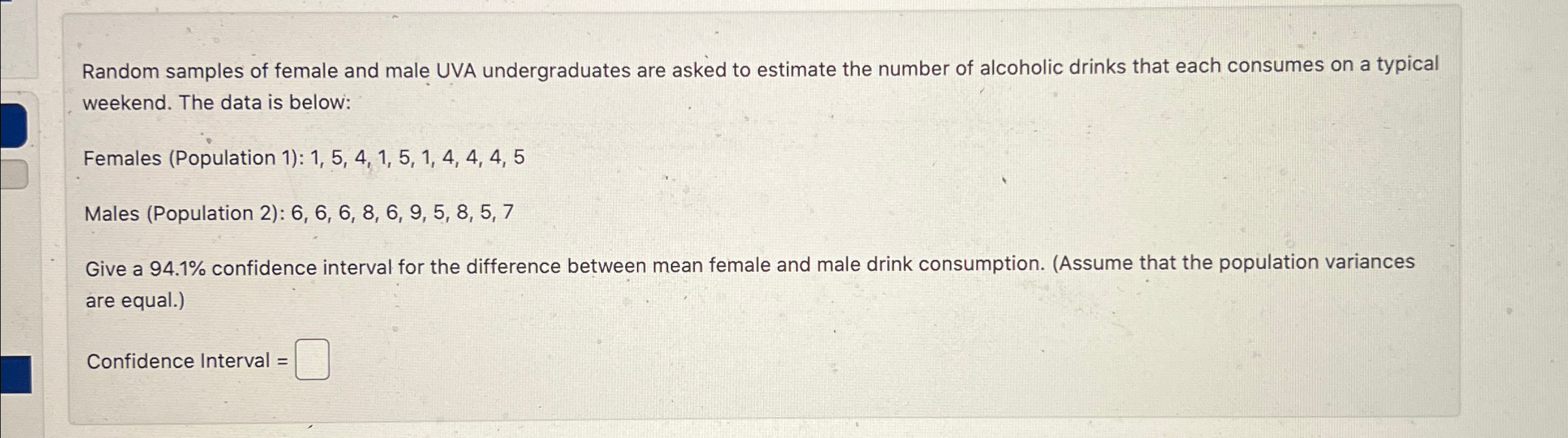 Solved Random samples of female and male UVA undergraduates | Chegg.com