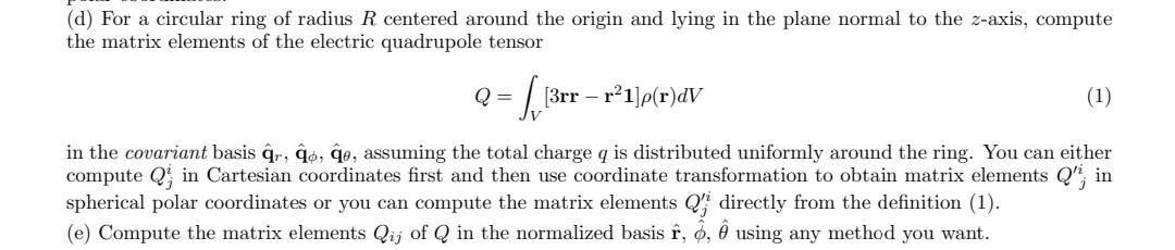 Solved (d) For a circular ring of radius R centered around | Chegg.com