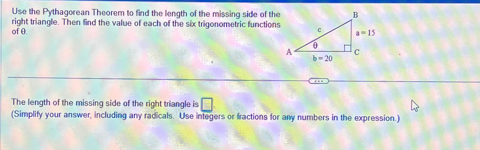 Solved use the pythagorean theorem to find the length of the | Chegg.com