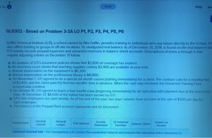 Solved 3-3a Saved Help Sau GL0302 - Based on Problem 3-3A LO | Chegg.com