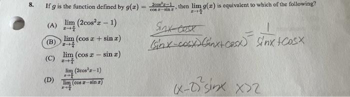 Solved 8. sint cost If g is the function defined by g(x) = | Chegg.com