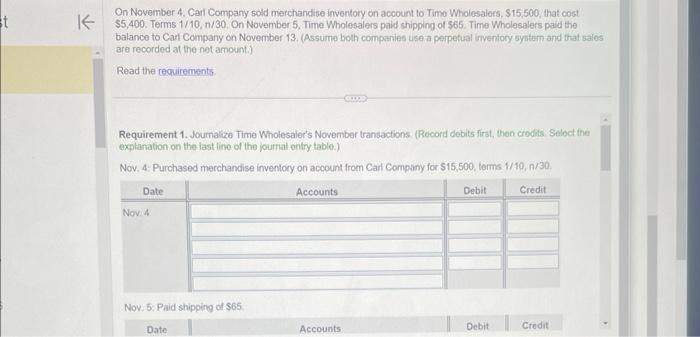 Solved On November 4. Carl Company sold merchandise | Chegg.com