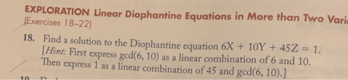 Solved EXPLORATION Linear Diophantine Equations in More than | Chegg.com