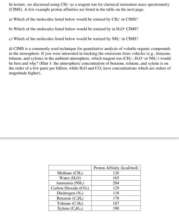 Solved In lecture, we discussed using CH5+as a reagent ion | Chegg.com