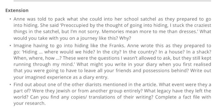 Extraordinary Lives Anne Frank move the famdy to | Chegg.com